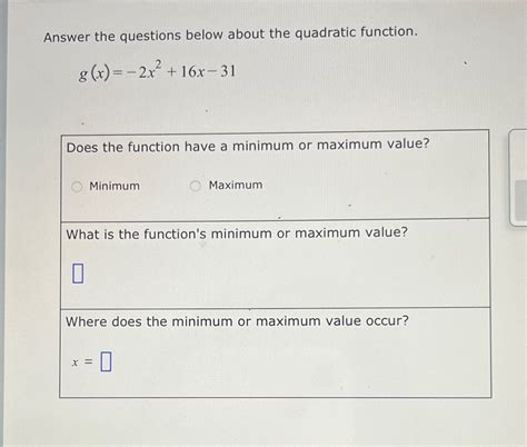 Solved Answer The Questions Below About The Quadratic Chegg