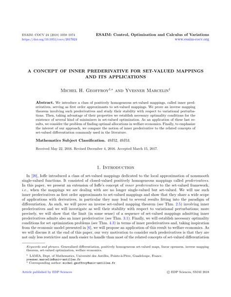 pdf a concept of inner prederivative for set valued mappings and its