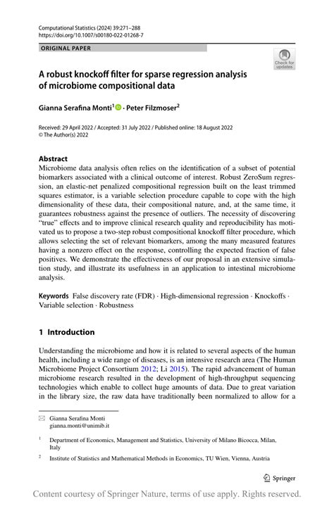 Pdf A Robust Knockoff Filter For Sparse Regression Analysis Of Microbiome Compositional Data