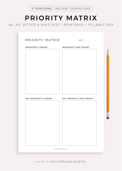 Priority Matrix Printable Decision Matrix Eisenhower Matrix My