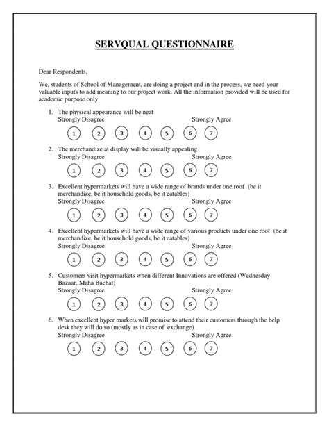 Servqual Questionnaire Pdf Business Economics Marketing