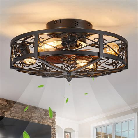 Mezeyo 20 Caged Farmhouse Flush Mount Ceiling Fan With
