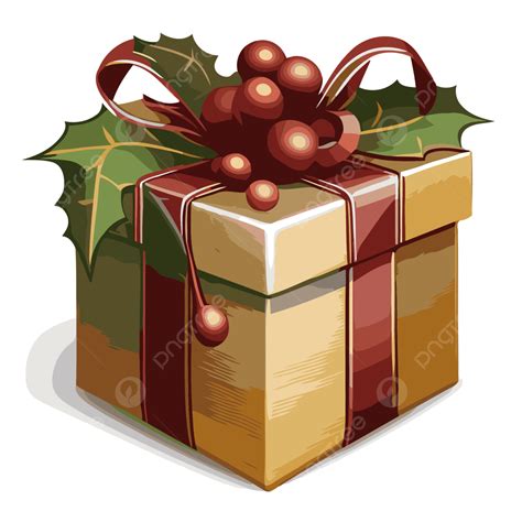 Free Christmas Present Vector Sticker Clipart Present And Holly Box
