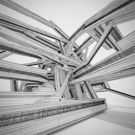 A Complex Abstract 3d Structure Formed By Interconnected Linear Beams Intersecting Stock