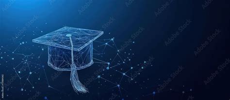 Glowing Graduation Cap Polygonal Low Poly Illustration On Dark Background Ai Generated Image