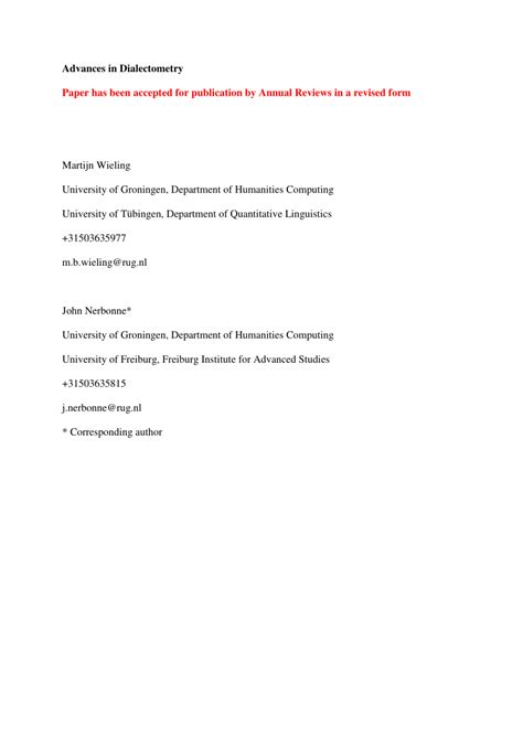 Pdf Advances In Dialectometry
