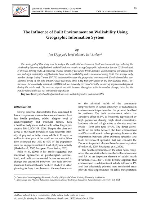 Pdf The Influence Of Built Environment On Walkability Using Geographic Information System
