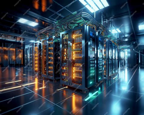 Premium Ai Image Server Room With Server Racks In The Center Of The