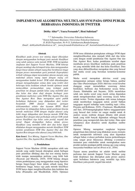 Pdf Implementasi Algoritma Multiclass Svm Pada Opini Publik Berbahasa Indonesia Di Twitter