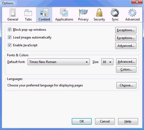 Mozilla Firefox Security Settings