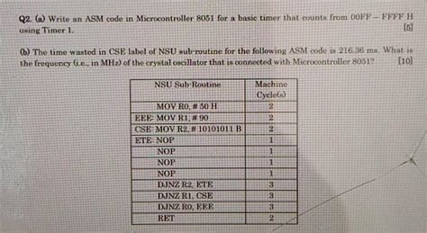 Solved Q2 A Write An Asm Code In Microcontroller 8051 For