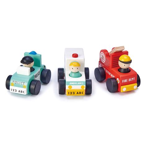 Tender Leaf Toys Abc Emergency Vehicle Wooden Car Set Bellford Toys