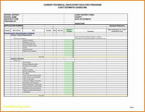 Rebar Estimate Excel Spreadsheet Throughout Csi Divisions Excel Spreadsheet Examples Rebar