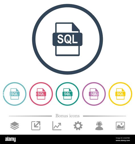 sql file format flat color icons in round outlines 6 bonus icons