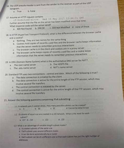 Solved 16 The Udp Pseudo Header Is Sent From The Sender To