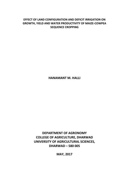 Pdf Effect Of Land Configuration And Deficit Irrigation On Growth