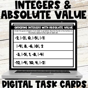 Understanding Integers Absolute Value Activities Digital Task Cards
