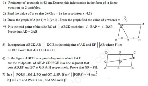 Cbse Class 9 Mathematics Revision Assignments Set G