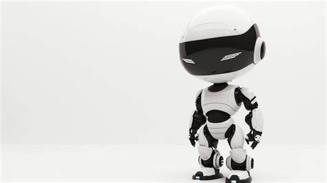 Premium Photo Small White Robot With Black Accents Stands On A White Background