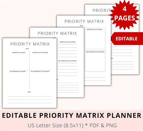 Editable Priority Matrix Printable Priority Planner To Do List