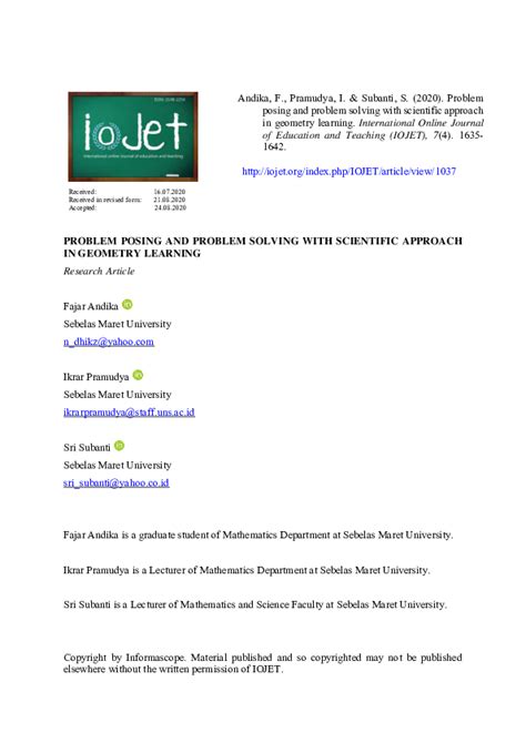 pdf problem posing and problem solving with scientific approach in