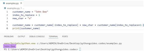 how to replace a character at a specific index in a string using python