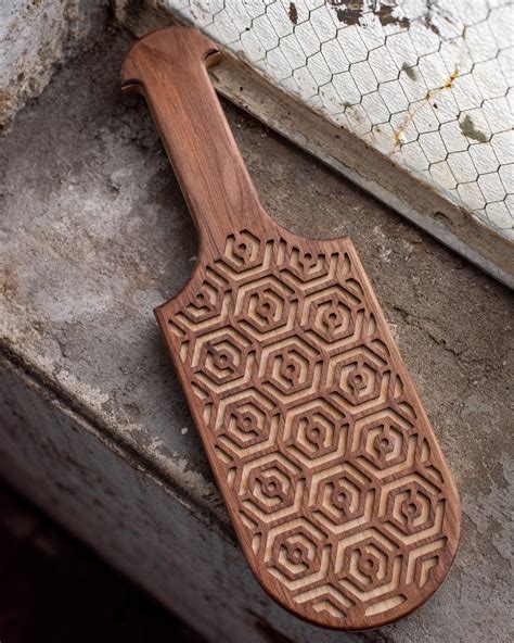 Geometric Patterned Wooden Spanking Paddle For Bdsm Punishment And