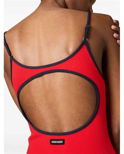Miu Miu Technical Knit Swimsuit In Red Lyst