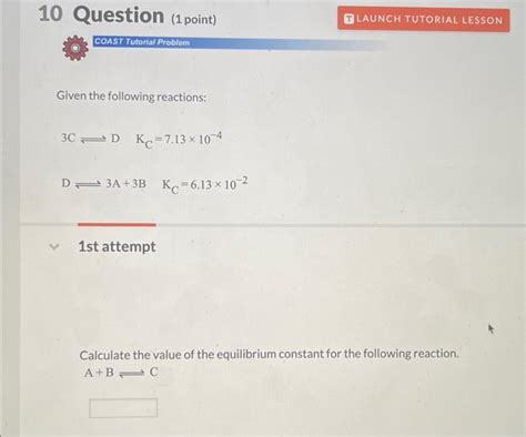 Solved Question Point COAST Tutorial Problem LAUNCH Chegg
