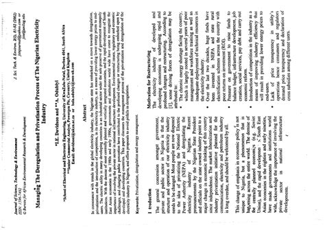 Pdf Managing The Deregulation And Privatisation Of The Nigerian Electricity Industry