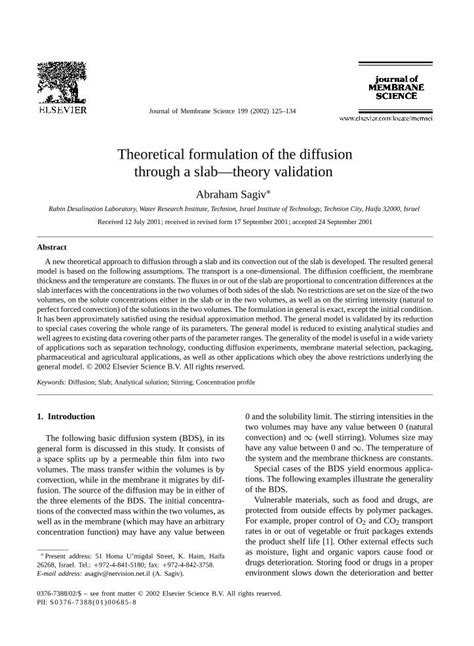 Pdf Theoretical Formulation Of The Diffusion Through A Slab—theory