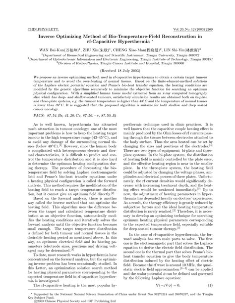 PDF Inverse Optimizing Method Of Bio Temperature Field Reconstruction In Rf Capacitive