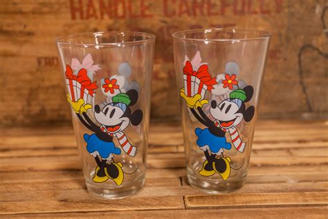 Vintage Mickey Mouse Minnie Mouse Tumbler Glasses Drinking Set Of 2
