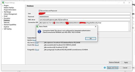 Jdbc Driver Not Configured For Integrated Authentication Error
