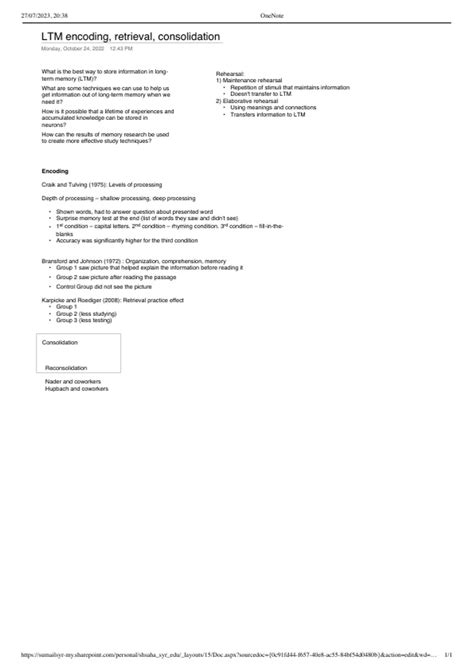 ltm encoding retrieval and consolidation psy 322 stuvia us