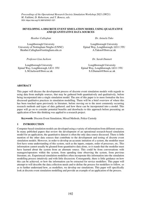 pdf developing a discrete event simulation model using multiple data