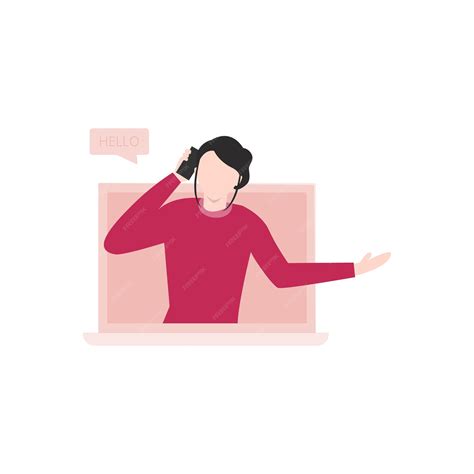 A Woman Talking On A Phone With The Word Hello On The Screen Premium Vector