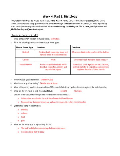 Week 4 Part 2 Histology Study Guide Week 4 Part 2 Histology