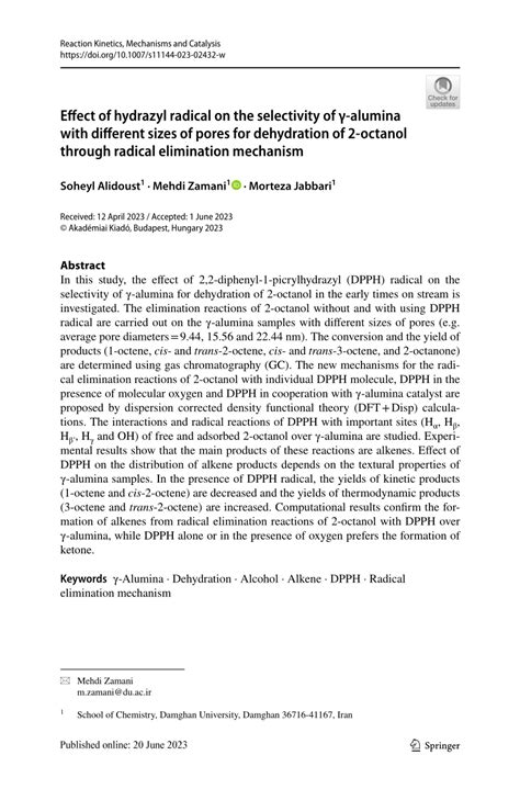 Pdf Effect Of Hydrazyl Radical On The Selectivity Of γ Alumina With Different Sizes Of Pores