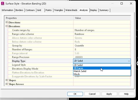 solved elevation banding 3d missing from surface styles autodesk