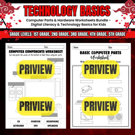 Computer Parts And Hardware Worksheets Digital Literacy And Technology Basics