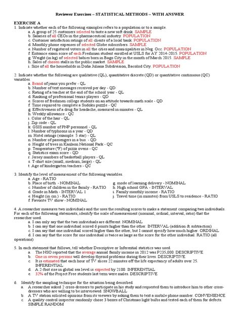 reviewer exercises statistical methods with solution pdf type i and