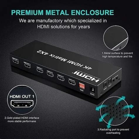 TECHUT 4x2 HDMI Matrix Switch 4x2 4 Input 2 Output Model Name Number