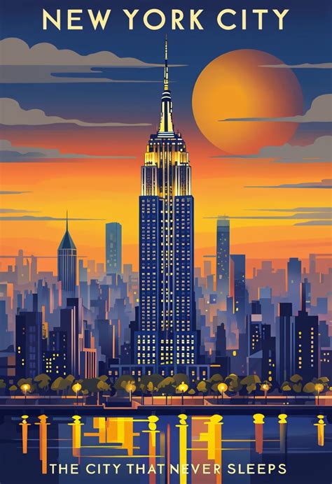 Vintage New York City Dusk Illustration With Taxi And Bridge Poster