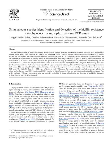 Pdf Simultaneous Species Identification And Detection Of Methicillin Resistance In