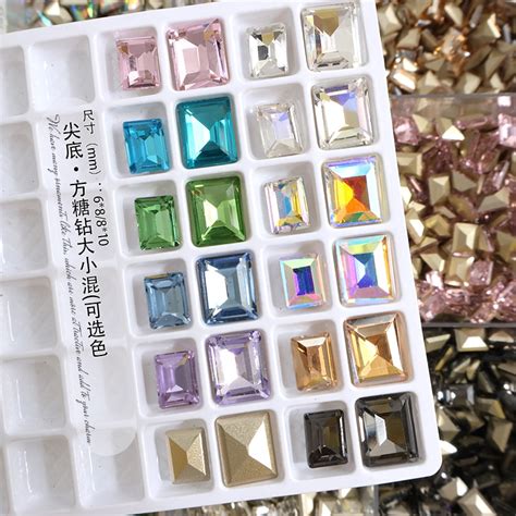 네일 아트 라인석 크리스탈 다이아몬드 보석 3d 글리터 매니큐어 장식 직사각형 믹스 사이즈 8x10mm 6x8mm 30 개 100 개 Aliexpress