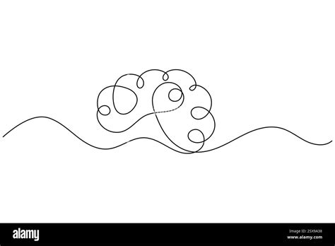 Human Brain Continuous One Line Drawing And Minimalist Style Isolate Outline Vector Illustration