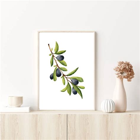 Olive Branch Watercolor Print Botanical Wall Art Kitchen Decor Olive