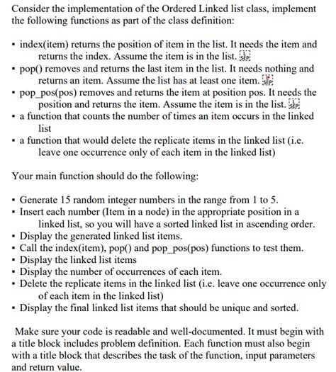 Solved Consider The Implementation Of The Ordered Linked