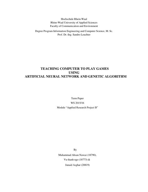 Pdf Teaching Computer To Play Games Using Artificial Neural Network